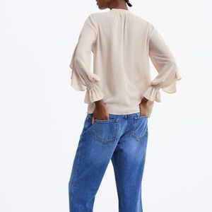 Zara | Tops | Zara Beige Pink Ruffled Blouse | Poshmark